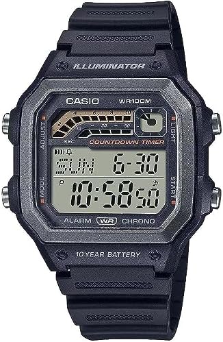 Casio Illuminator 10-Year Battery Countdown Timer Alarm Chronograph Men's Watch WS1600H-1AV ...