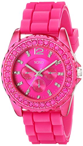 XOXO Women's XO8042 Rhinestone Accent Fuschia Silicone Strap Watch ...