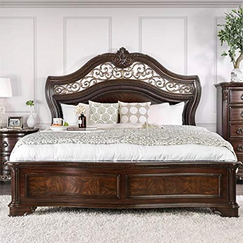 Amazon.com: Furniture of America Jordan Transitional King Bed in Brown ...