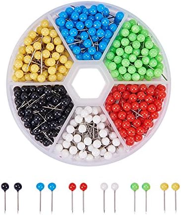 PH PandaHall 600 PCS 6 Colors 1/8 inch Map Push Pins Map Tacks Acrylic Ball Head with 304 ...