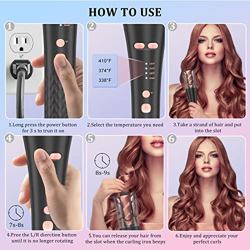 MOCEMTRY Automatic Curling Iron, Hair Curler 1" Ceramic Ionic Barrel Rotating Barrel Curling ...