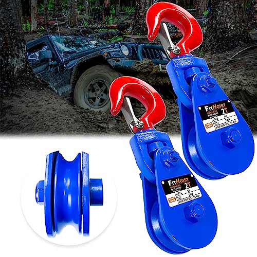 FITHOIST 2 Tons Snatch Block with Hook(2 Pack) 3" Sheave for 3/8" Inch ...