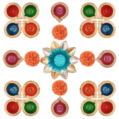 SATVIK 21Pc (20+1) Designer Multicolor Clay Diya Earthen Diya ...