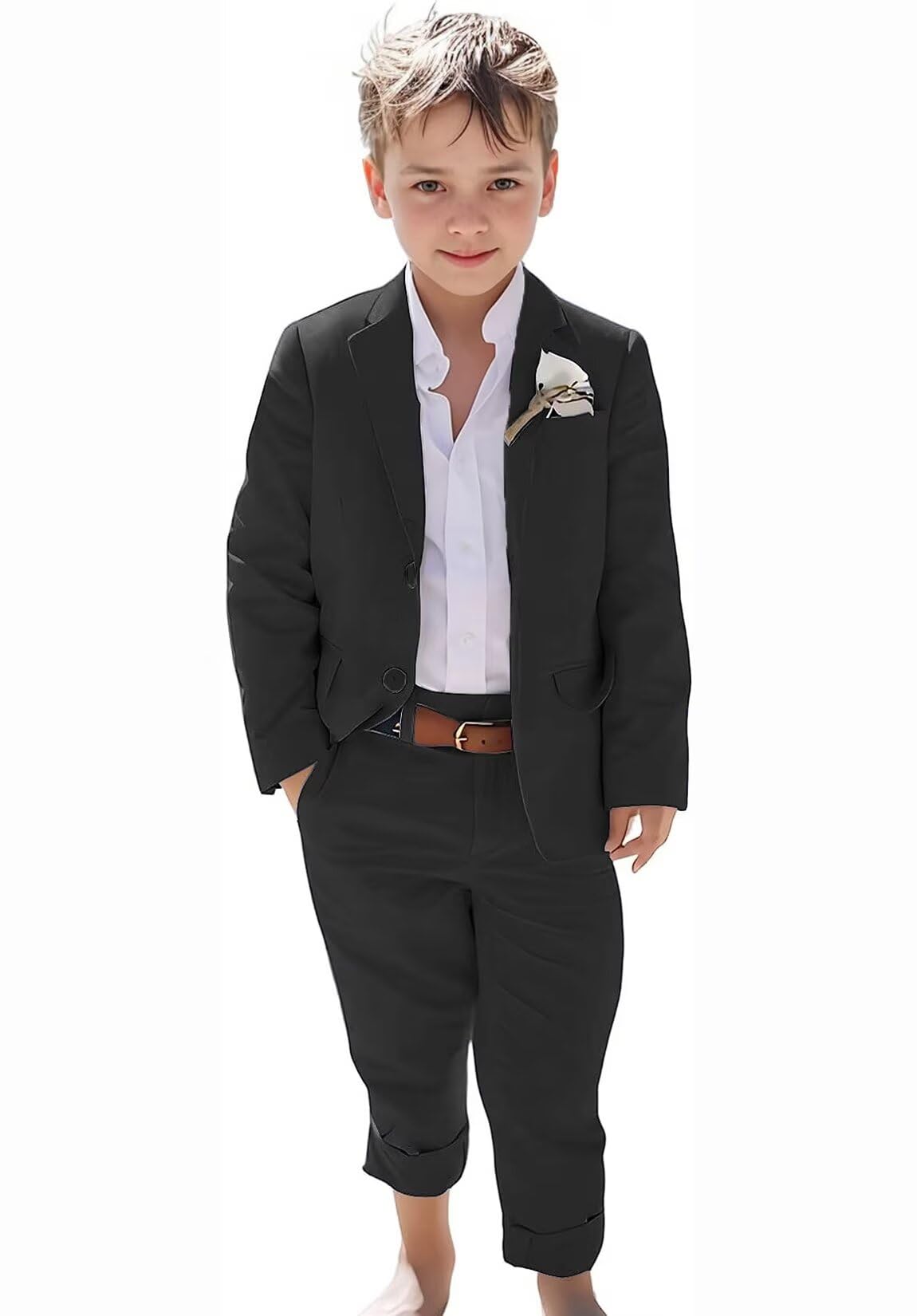 Little Boys Tuxedo Linen Suit Summer Beach Wedding Outfit Kids Black ...