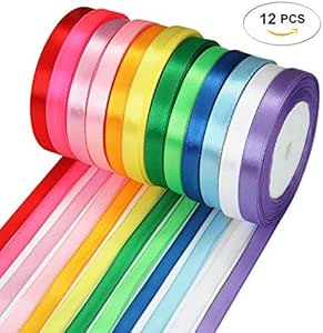 Amazon.com: 12 Colors 300 Yard Fabric Ribbon Silk Satin Roll Satin ...