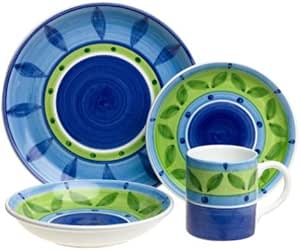 Amazon.com | Caleca Bluemoon 16-Piece Dinnerware Set, Service for 4 ...