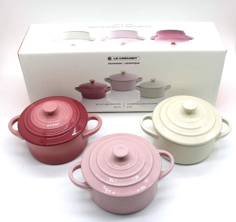 Le Creuset Stoneware Mini Cocottes 8 OZ, Set of 3, Assorted Metallic ...