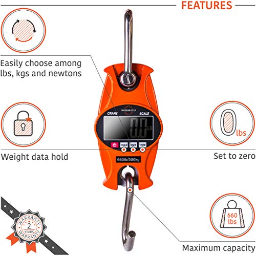 𝗣𝗥𝗢𝗙𝗘𝗦𝗦𝗜𝗢𝗡𝗔𝗟 Digital Hanging Scale 660 LB 300 KG Cast Aluminum Case ...