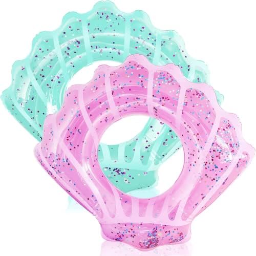 2 Pack Shell Swim Rings Inflatable Seashell Pool Float Swimming Floatie ...
