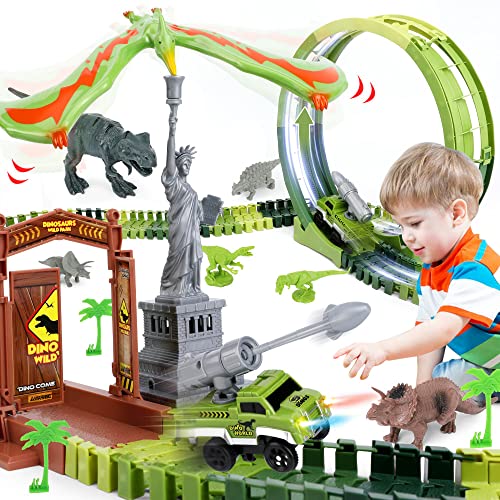 Dinosaur Toys Race Track, Dino Flexible Train Tracks with Balancing ...