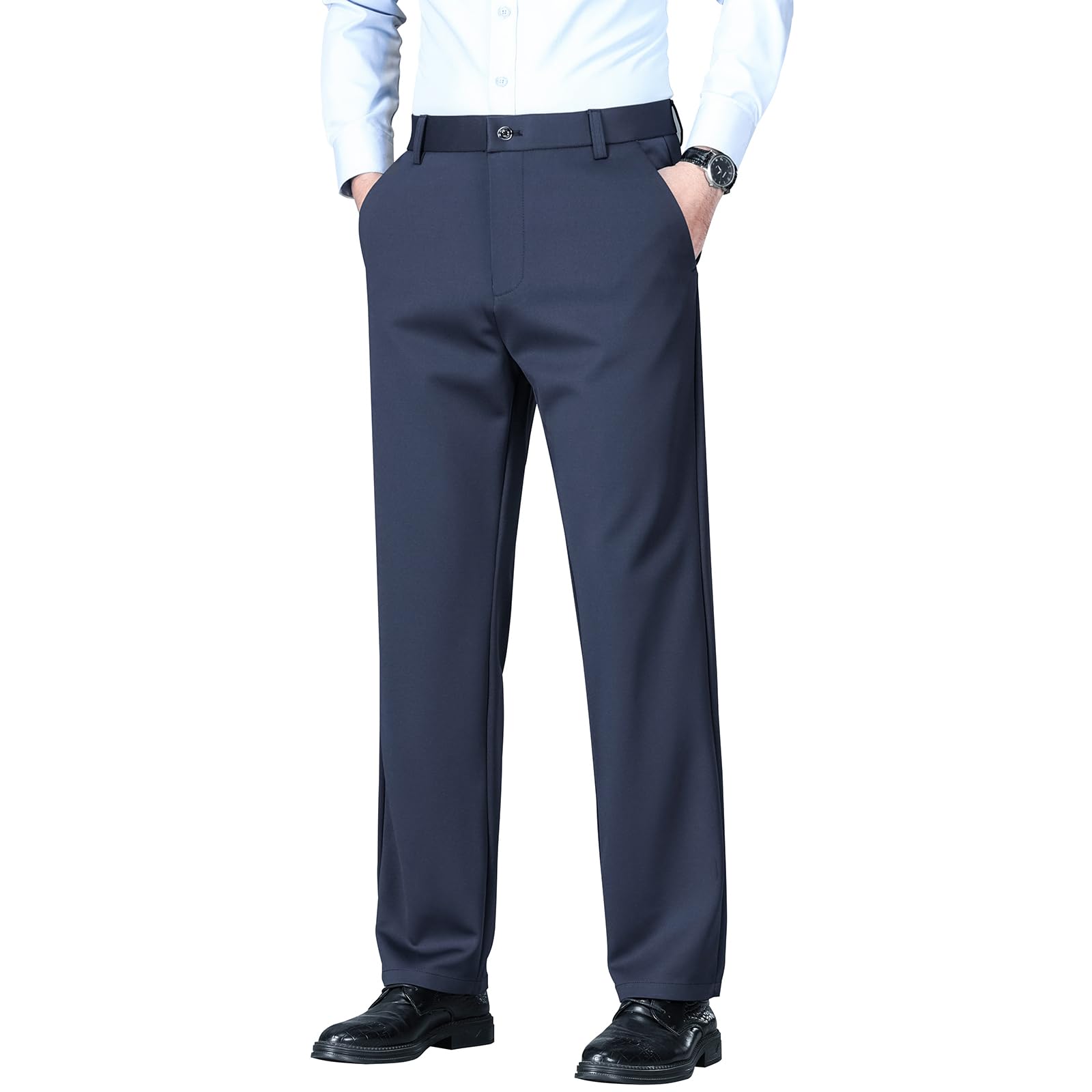Mylldey Men's Regular Fit Dress Pants Casual Business Flat Front Mens ...