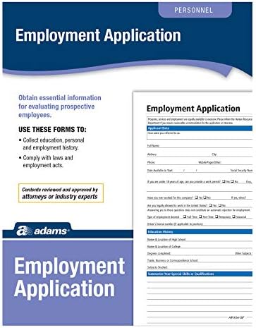 Adams Application for Employment, Forms and Instructions, 50 Forms per ...