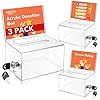 VOISEN 3 Pack Acrylic Donation Box with Lock, Clear Ballot Box with ...