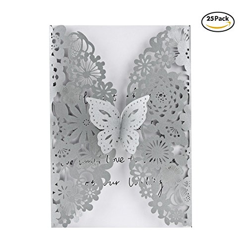 Buy NKTM 25 Pack Invitation Cards Envelops Kit Laser Cut Butterfly ...