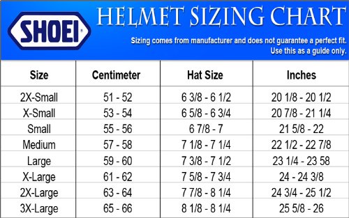 Motorcycle Helmet Size Chart Shoei | Reviewmotors.co