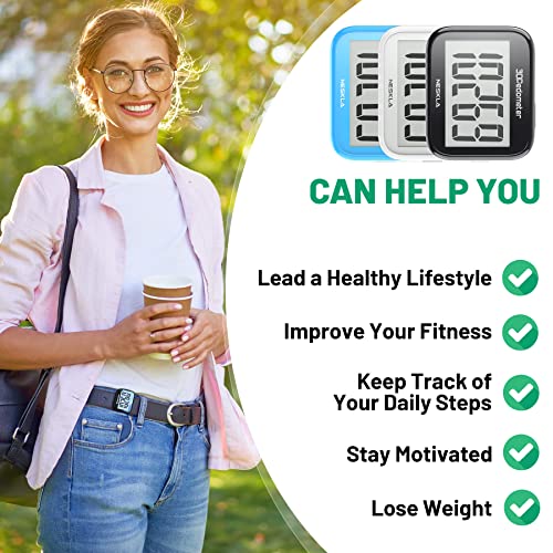 NESKLA 3D Pedometer for Walking, Simple Step Counter with Large Digital ...
