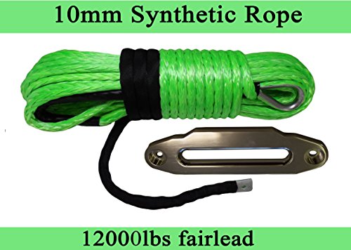 Green 3/8inch94ft Synthetic Winch Rope with 12000lbs Alloy Roller ...