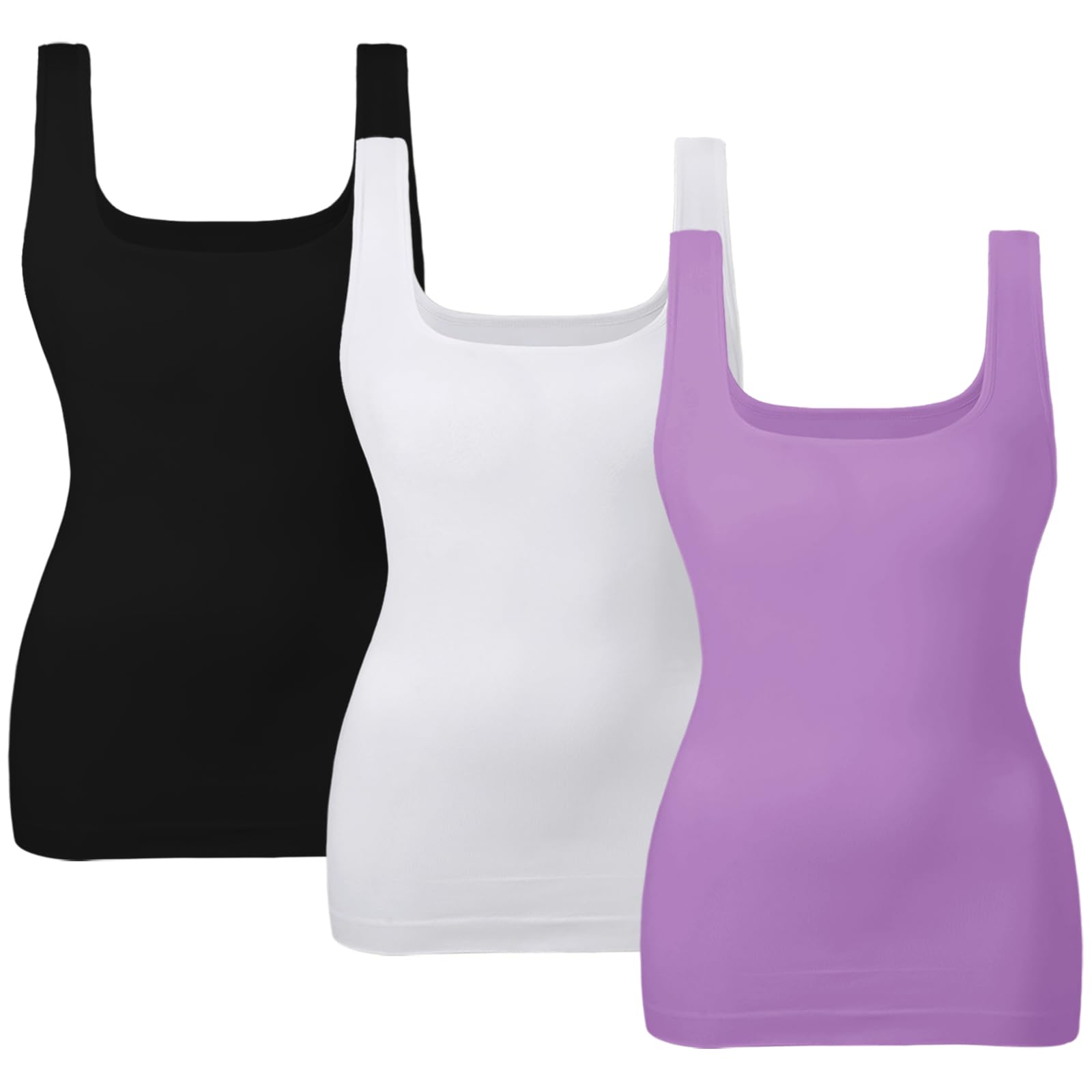 EUYZOU Women's 3PK Tummy Control Shapewear Tank Tops Seamless Square ...