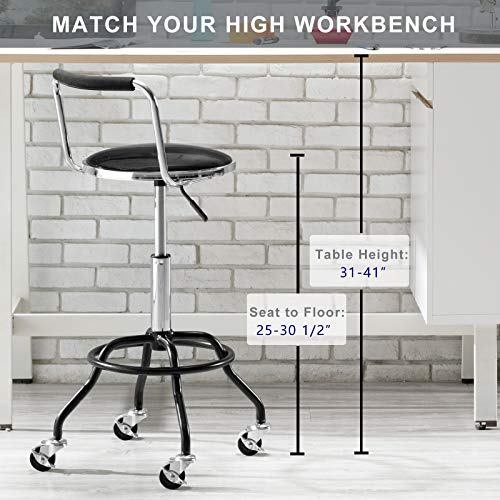 CoVibrant Adjustable Shop Stool with Lockable Wheels Backrest Heavy ...