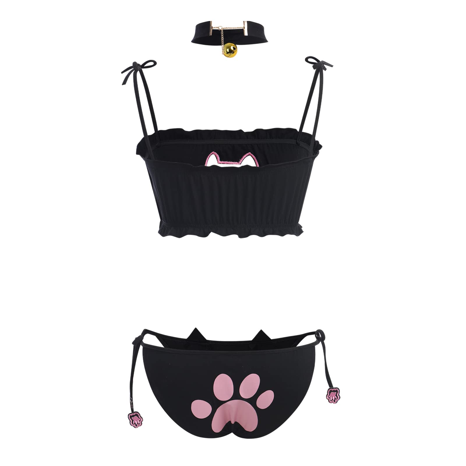 Women's Cute Anime Kawaii Cat Kitten Cosplay Lingerie Set Micro Tanning ...