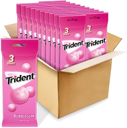 Trident Bubblegum Sugar Free Gum, 60 Packs of 14 Pieces (840 Total ...