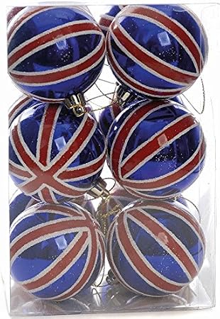 12 Pack of 60mm Union Jack British Christmas Tree Baubles: Amazon.co.uk ...