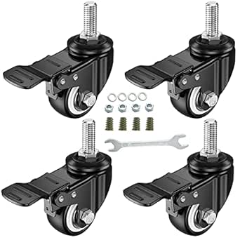 DICASAL 4 Pack 1.5 Inch Swivel Stem Casters, Non-Marking Polyurethane Wheels 330 Lbs with ...