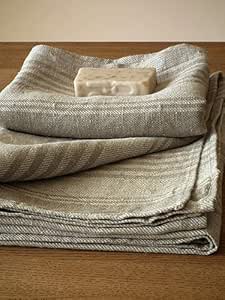 Amazon.com: Set of 4 Natural Striped Huckaback Linen Bath Towels Linum ...