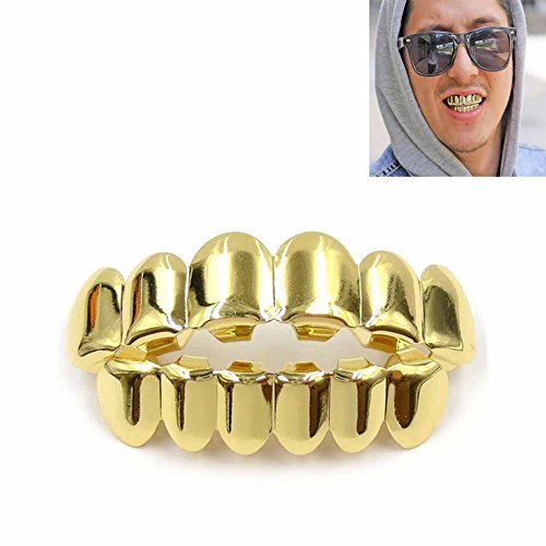 BOYON Gold Grillz Top and Bottom Row Teeth, Month Custom Fake Fang Open ...