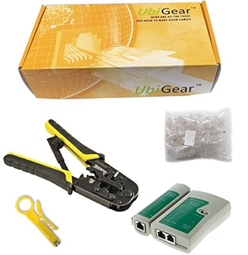 UbiGear Cable Tester + Crimp Crimper +100 RJ45 CAT5 CAT5e Connector ...