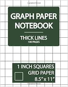 Amazon.com: Graph Paper Notebook 1 Inch Squares 100 Pages, Thick Lines ...