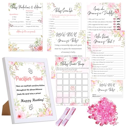 Floral Baby Shower Games for Girl,7 Games Includes Pacifier Hunt Game ...