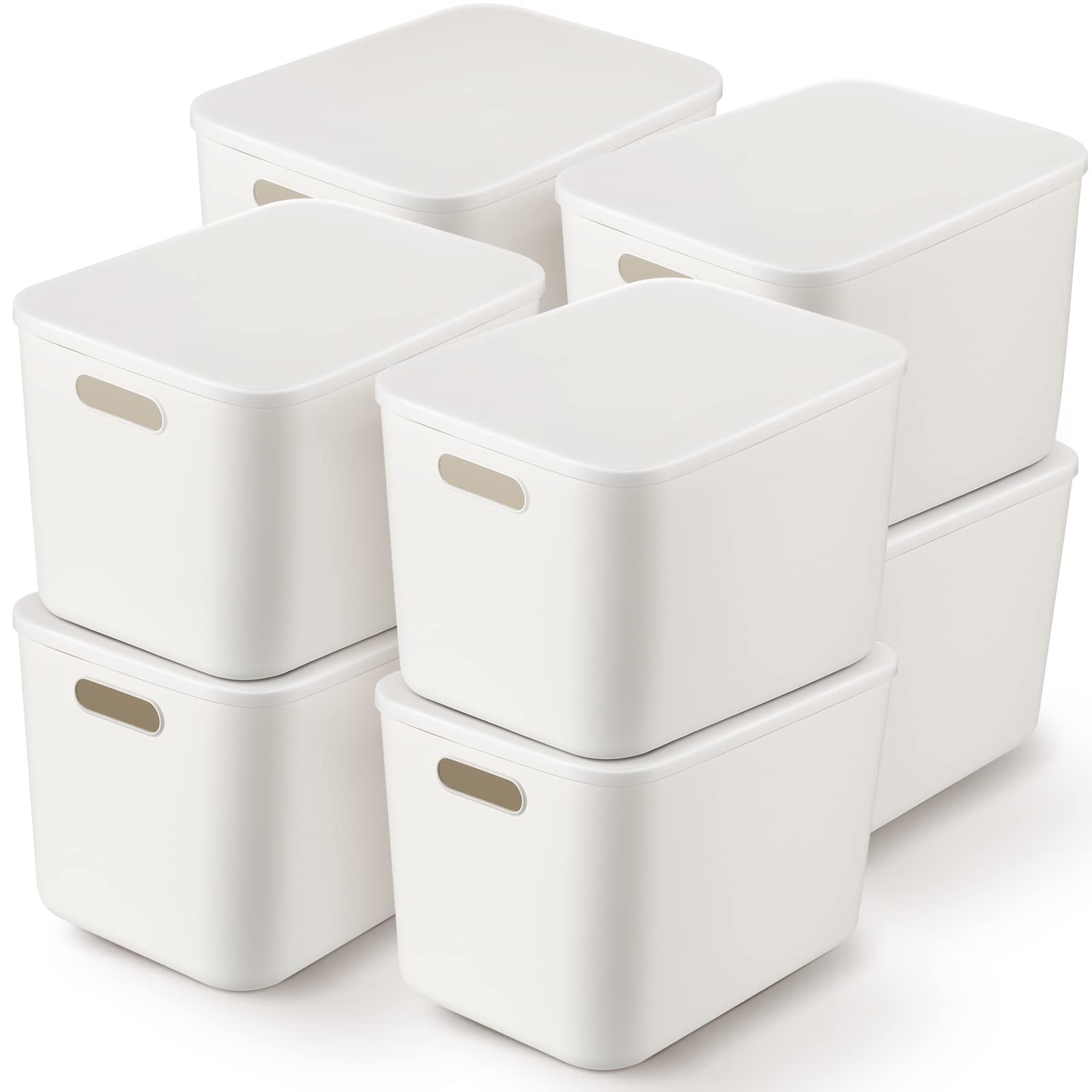 Tuanse 8 Pieces Plastic Storage Bins with Lids White Storage Box with ...