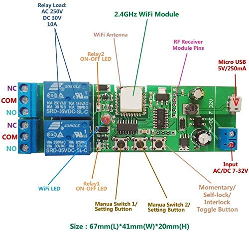 Newgoal Wireless Jog Relay momentary/self-Locking Switch Module DIY ...