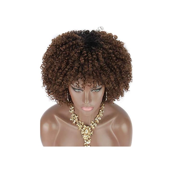 Kalyss Short Kinky Curly Wigs for Women Ombre Brown with Black Roots ...