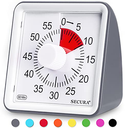 Secura 60-Minute Visual Timer, Classroom Countdown Clock, Silent Timer ...