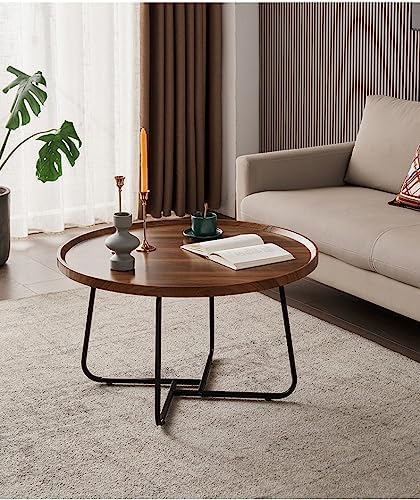 سعر 1ST Brown/Black Wood Round Coffee Table Multi Sizes (46 * 80) فى ...