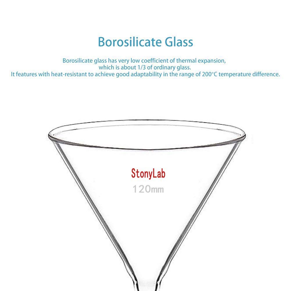 StonyLab 2-Pack Glass Heavy Wall Funnel Borosilicate Glass Funnel ...