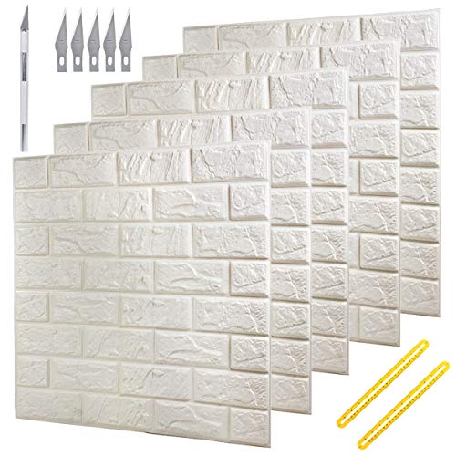 White 3D Brick Wallpaper 20 pcs Faux Brick Textured Effect Background ...