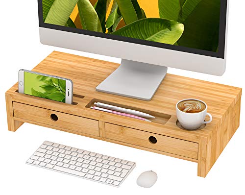 Monitor Stand Riser with Drawer - Desk Shelf Organizer Keyboard Storage ...