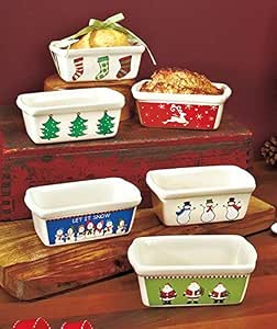 Amazon.com: Christmas Holiday Stoneware Set of 6 Mini Loaf Pan Set ...
