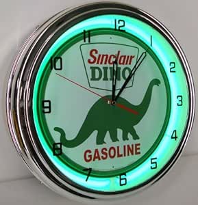Amazon.com: Sinclair Dino Dinosaur 15" Green Neon Light Wall Clock with ...