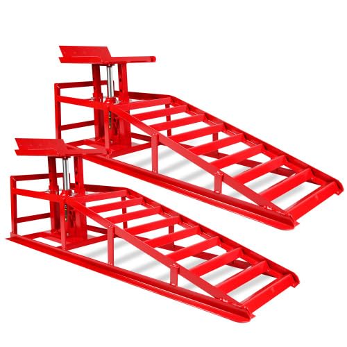 2PCS 5 Ton Hydraulic Car Ramps, Heavy Duty 3-Position Adjustable ...