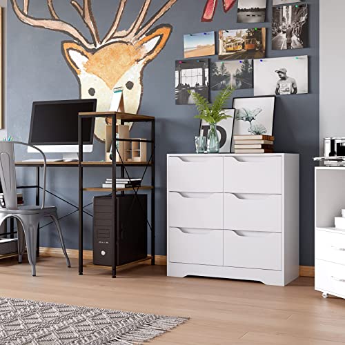 URKNO Modern 6 Drawer Dresser, Double Chest of Drawers with Storage, 3 ...