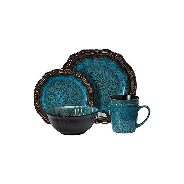 Elama Round Stoneware High Class Dinnerware Full Service Set, Ocean ...