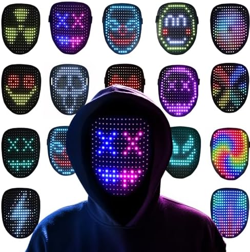 Ompusos Led Mask, Light Up Mask with Gesture Sensing, LED Lighted Face ...