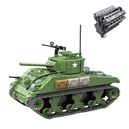 HMANE Sherman M4A1 Tank Building Set, 726 Pieces Simulation V12 Engine ...