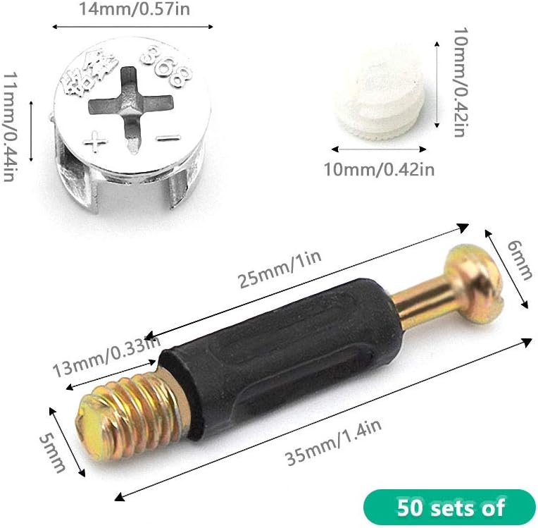 50 Sets of Furniture Cabinet Connector Connector Bolts Fitting Screw ...