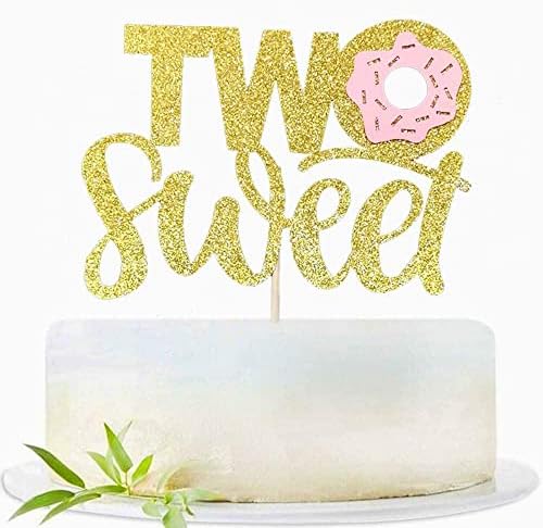 Double Sided Glitter Two Sweet Cake Topper with Donut, Cake Topper for ...