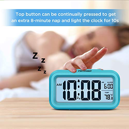 Peakeep Smart Night Light Digital Alarm Clock with Indoor Temperature ...
